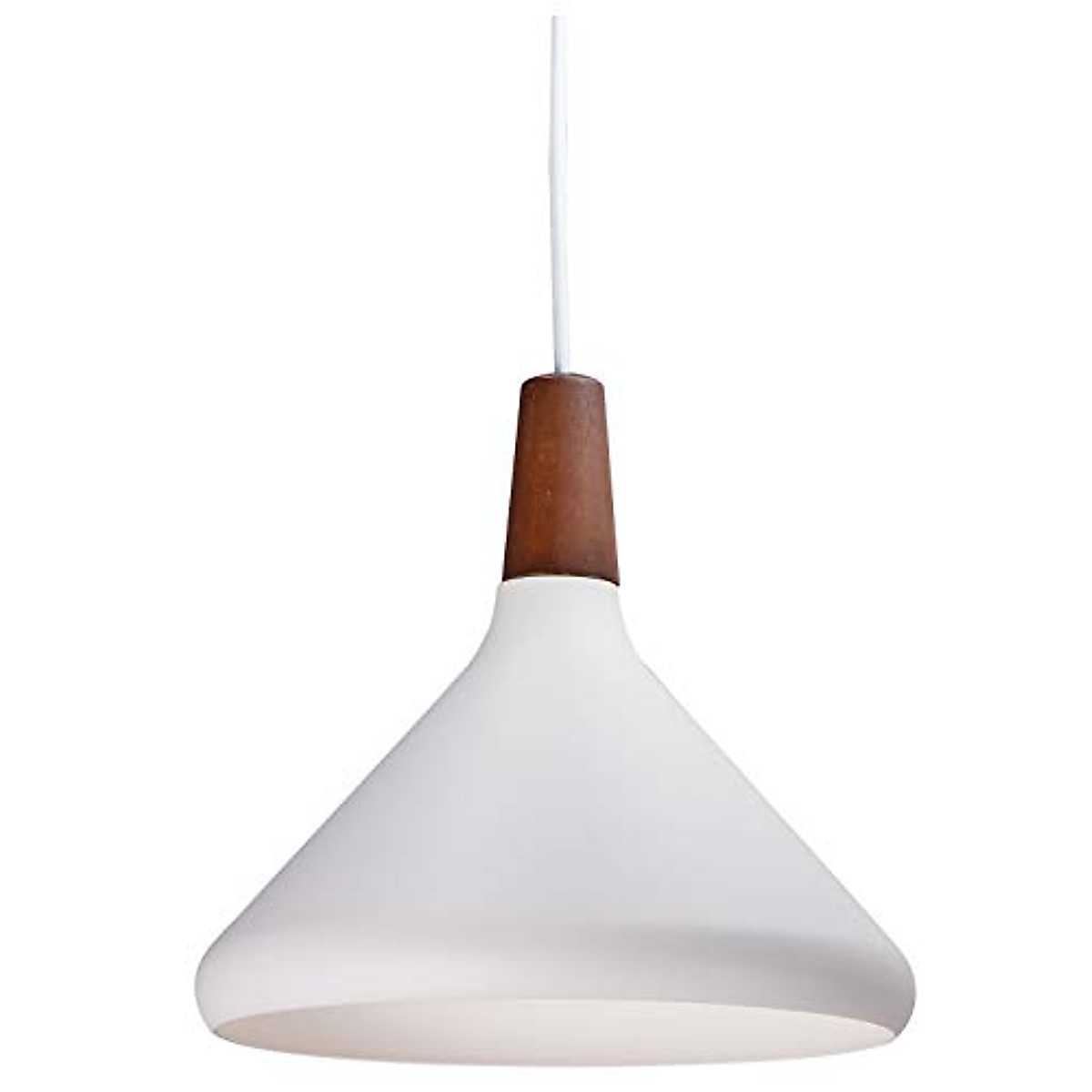 Amazon Brand – Rivet Modern Wood Scandinavian-Inspired Ceiling Pendant Fixture with Light Bulb - 15.25 x 15.25 x 9 Inches, White Metal with Walnut Finish