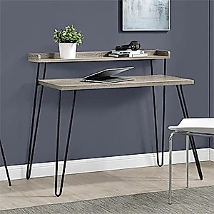 Ameriwood Home Haven Retro Computer Desk with Riser, Distressed Gray Oak (9881096COM)