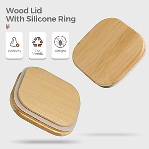 ComSaf Glass Storage Containers with Lids 37fl.oz, Glass Jars with Bamboo Lids, Clear Food Storage Jar, Glass Canister For Pantry Noodles Flour Cereal Rice Sugar Tea Coffee Beans, Square Set of 4