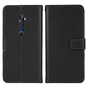 FDCWTSH Compatible with Oppo Reno 2Z Wallet Case Wrist Strap Lanyard and Leather Flip Card Holder Stand Cell Accessories Phone Cover for Oppo Reno2 Z/Reno2 F CPH1945 CPH1951 Women Men Black