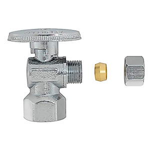 Eastman 1/2 Inch FIP x 3/8 Inch OD Compression Quarter Turn Angle Stop Valve, Brass Plumbing Fitting, Chrome, 10733LF