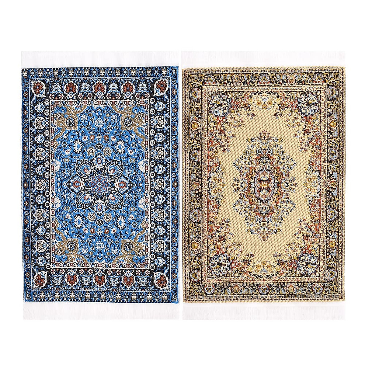 iLAND Miniature Dollhouse Accessories Vintage of Carpet for Dollhouse Furniture on 1/12 Scale and 3” - 12” Dolls, Woven Dollhouse Rugs 6” x 3.8”(2pcs Brilliance)