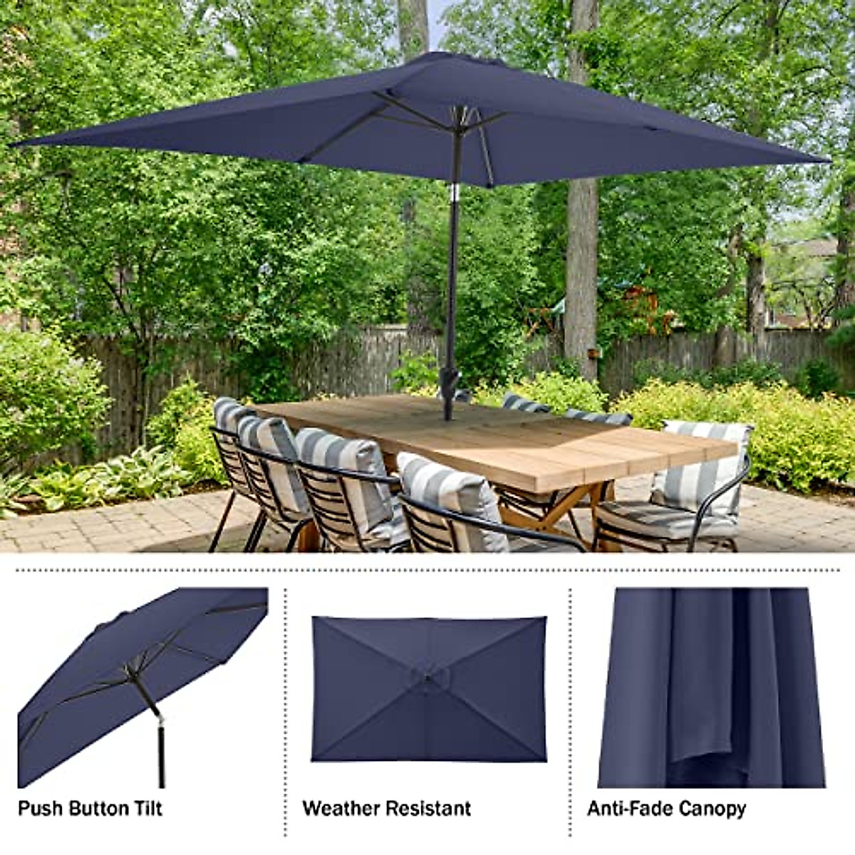 Pure Garden 50-LG1276 Rectangular Patio Umbrella Color, Navy Blue