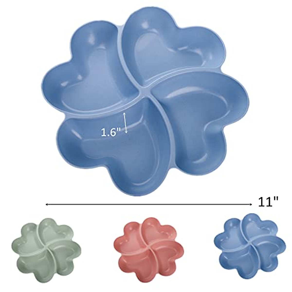 ZOOFOX Set of 6 Appetizer Serving Platter, Unbreakable Chip & Dip Serving Divided Plates, 4-Compartment Heart-Shaped Serving Dish Tray for Nuts, Candy, Dried Fruit, Salads, Snack