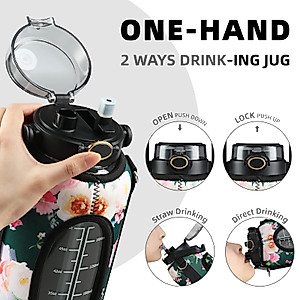 chunmo Half Gallon 64oz Glass Water Bottle with Straw and Storage Sleeve Motivational Water Bottle with Strap and Time to Drink 2L Leakproof Reusable Water Jug for Fitness Gym and Outdoors