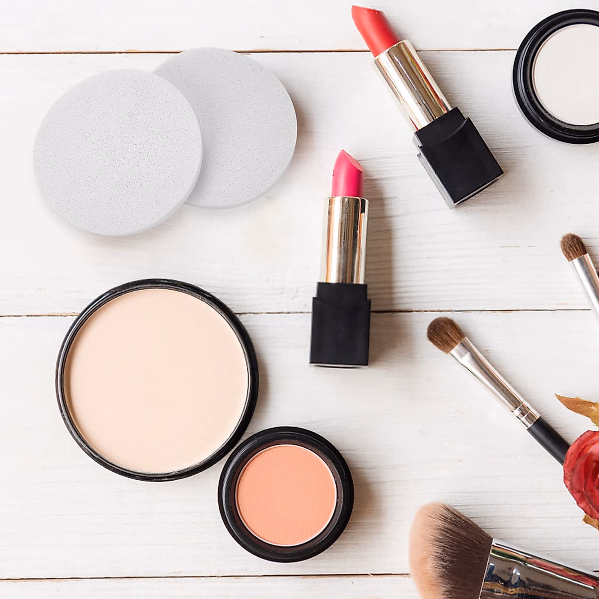 Molain Round Sponge Puff Set 12 Pieces 2.2 Inch White Facial Powder Blender Puffs Foam Sponges Applicator For Liquid Foundation Makeup Cosmetic, Facial Cleanser