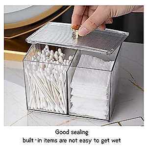 Qtips Storage Organizer,2 Grids Separate Cotton Swabs Dispenser Qtips Holder Bathroom Canisters with Lids for Cotton Balls