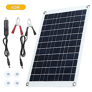 Solar Panel, Lixada 60W Portable Flexible Solar Panel Kit Set, IP65 Waterproof with DC Alligatoe Clip & 1 * Car Charger Port Solar Cell Solar Panel for Home, Outdoor Camping, Travel