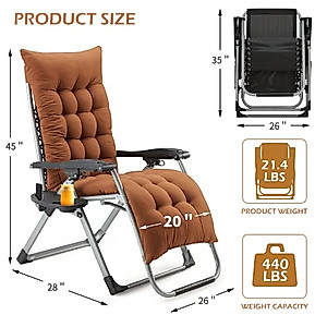 GYUTEI Zero Gravity Chairs,Adjustable Reclining Lounge Chair with Removable Cushion and Cup Holder for Indoor and Outdoor,Supports Over 440lbs(Coffee)