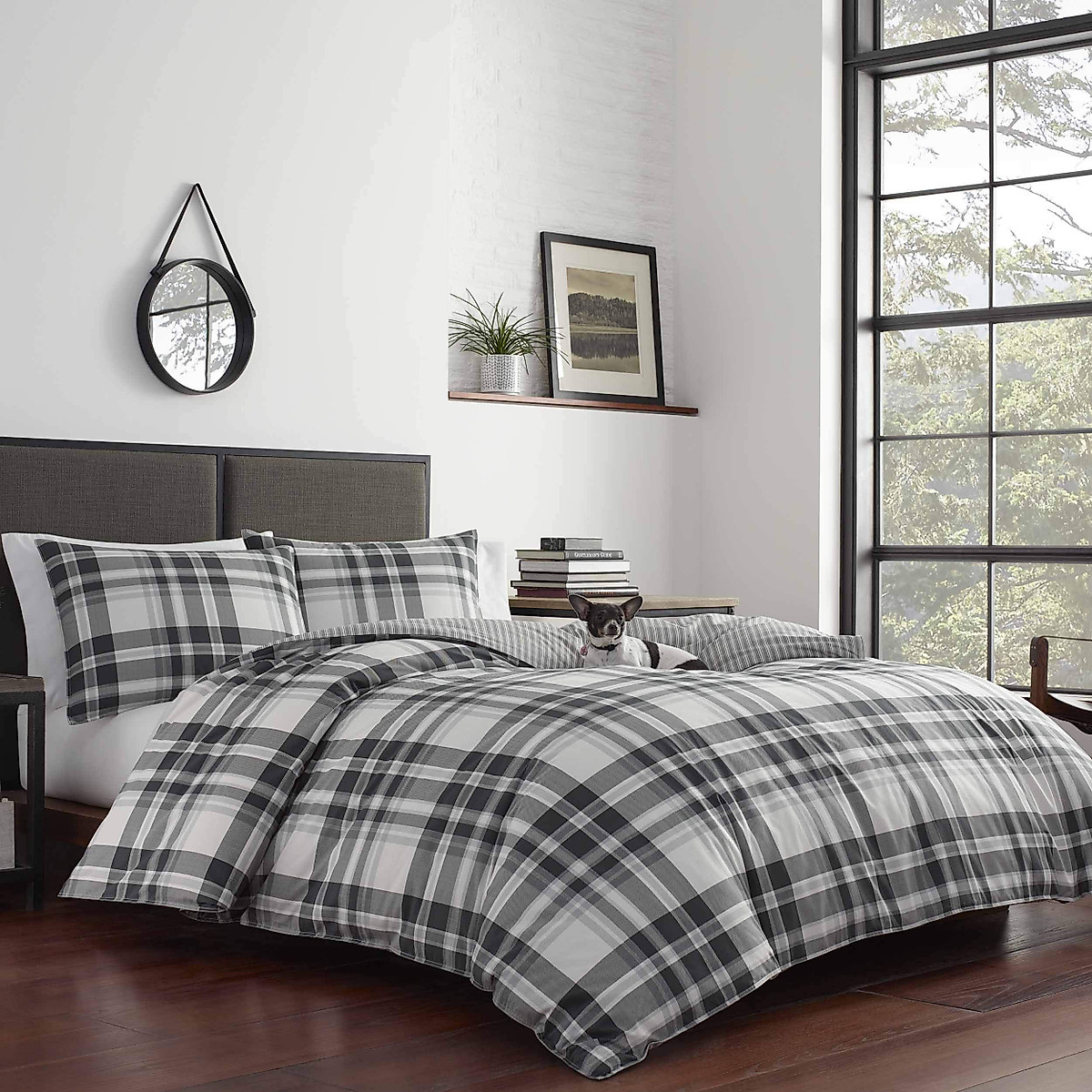 Eddie Bauer - King Comforter Set, Cotton Reversible Bedding with Matching Shams, Plaid Home Decor for All Seasons (Coal Creek Grey, King)