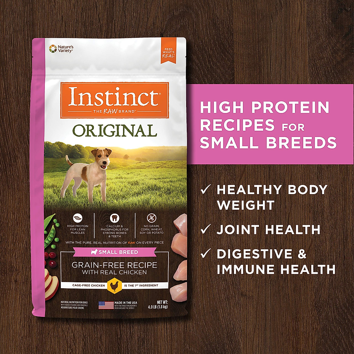 Instinct Small Breed Dry Dog Food, Original Real Chicken Recipe Natural Grain Free Dry Dog Food, 11 lb. Bag