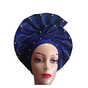 Gold Auto Gele Already Made Headtie African ASO Oke Nigeria for Wedding Women Bonnet Head Wraps - 1piece by MSB Fabric Color 1390