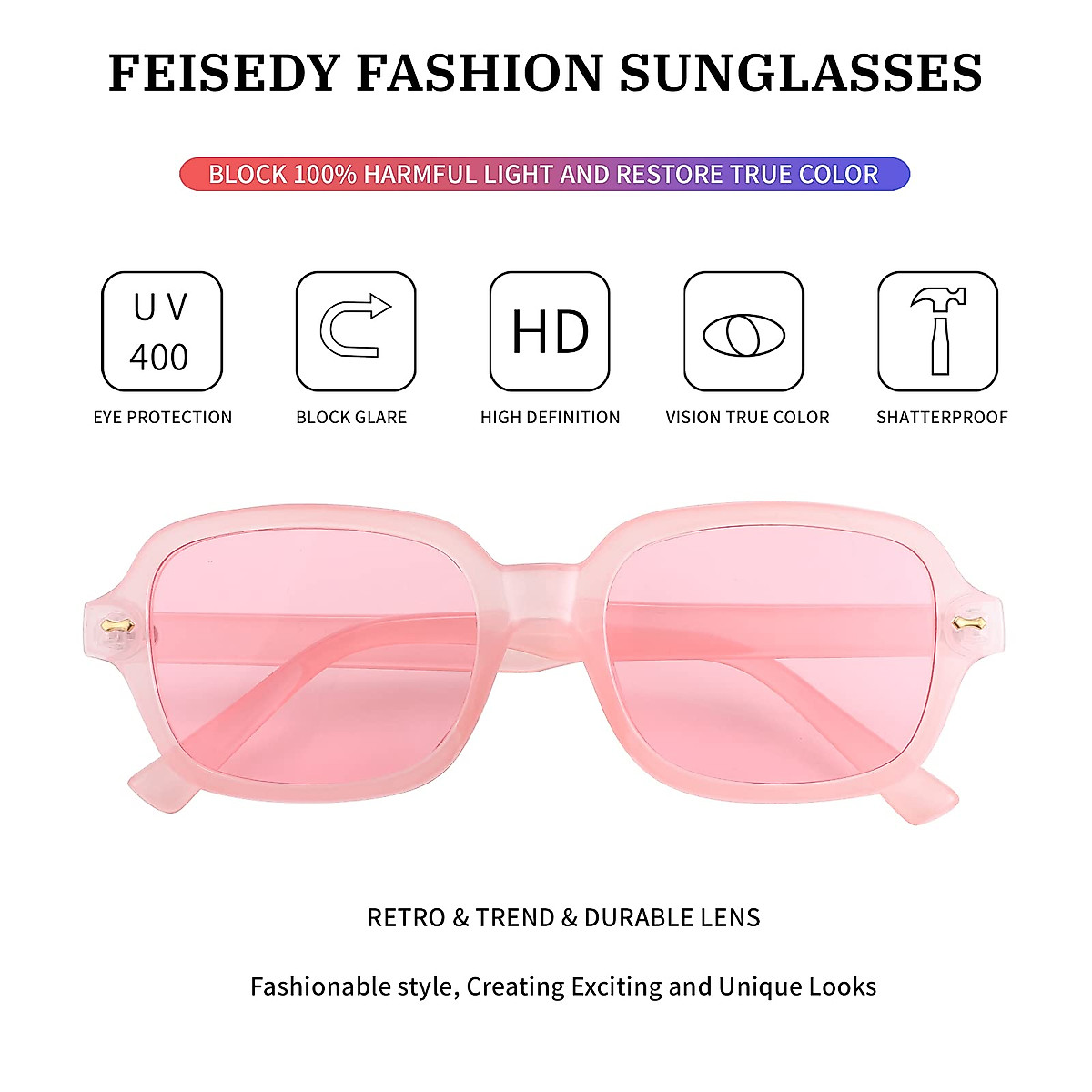 FEISEDY Retro 90s Rectangle Sunglasses Oval Yellow Sunglasses Trendy Irregular Square Sun Glasses for Women Men B2790