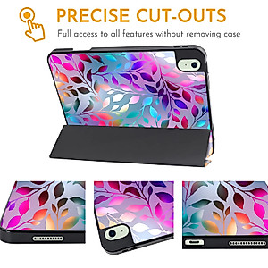 Hi Space for iPad 10th Generation Case 10.9 inch 2022 with Pencil Holder, Colorful Leaf Trifold Protective Shockproof Cover foriPad 10th Gen Auto Sleep Wake for A2757 A2777