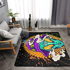 Supdreamc Comfortable Kitchen Rugs Extra Large Play Rug Carpet for Bedroom Living Room Kitchen - Alien Trippy Painting L 63"x48"W Throw Rugs Carpet with Non Skid Backing