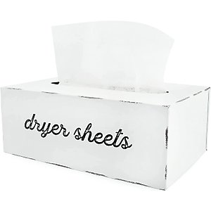 AuldHome Dryer Sheet Dispenser; Countertop Rustic White Fabric Softener Sheet Holder for Laundry Room