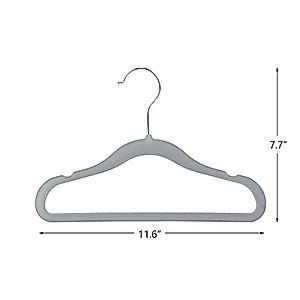 Finnhomy Non-Slip Clothes Hangers for Baby and Kids 30-Pack Velvet Hangers with 10 Finger Clips, Gray
