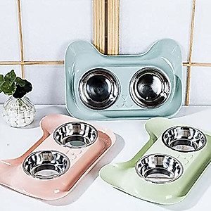 FUUIE Bowls for Food and Water Universal Pet Dog Cat Stainless Steel Double Bowl Feeder Non Slip Safety Material Water Food Container (Color : Blue)