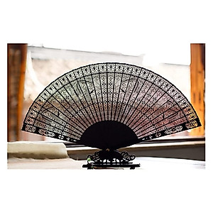 Folding Hand Fan Folding Fan Handheld Folded Fan Exquisite Carved Ebony Wooden Fans for Wedding Adult Calligraphy Painting Fine Art Hand Fan Craft Gift Foldable Fan Hand Held Fans
