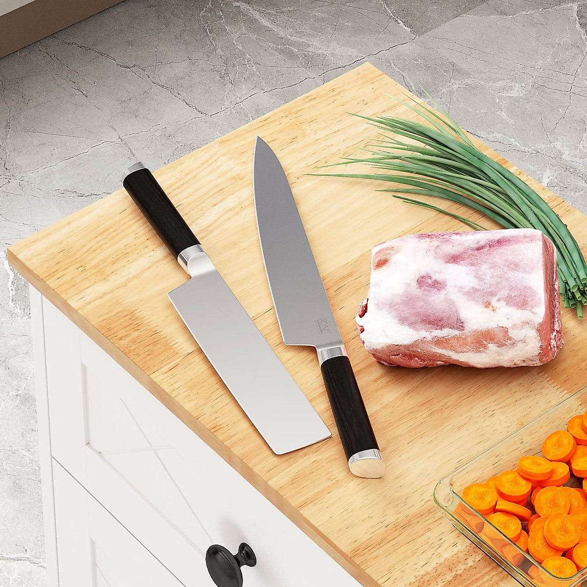 Vabches Trash Cabinet Double Trash Can, Dog Proof Tilt Out Trash Bin Holder, Hideaway Free Standing Recycling Cabinet with 2 Drawers for Kitchen Living Room White