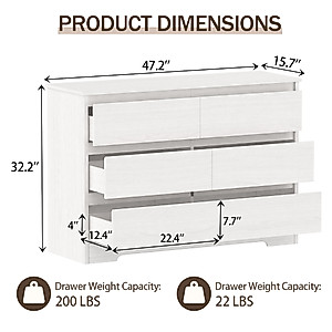 CATMIX Dresser for Bedroom, White 6 Drawer Double Dresser, Wood Modern 6-Drawer Chest of Drawers with Deep Drawers, Wide Storage Organizer Cabinet for Bedroom, Living Room, Entryway