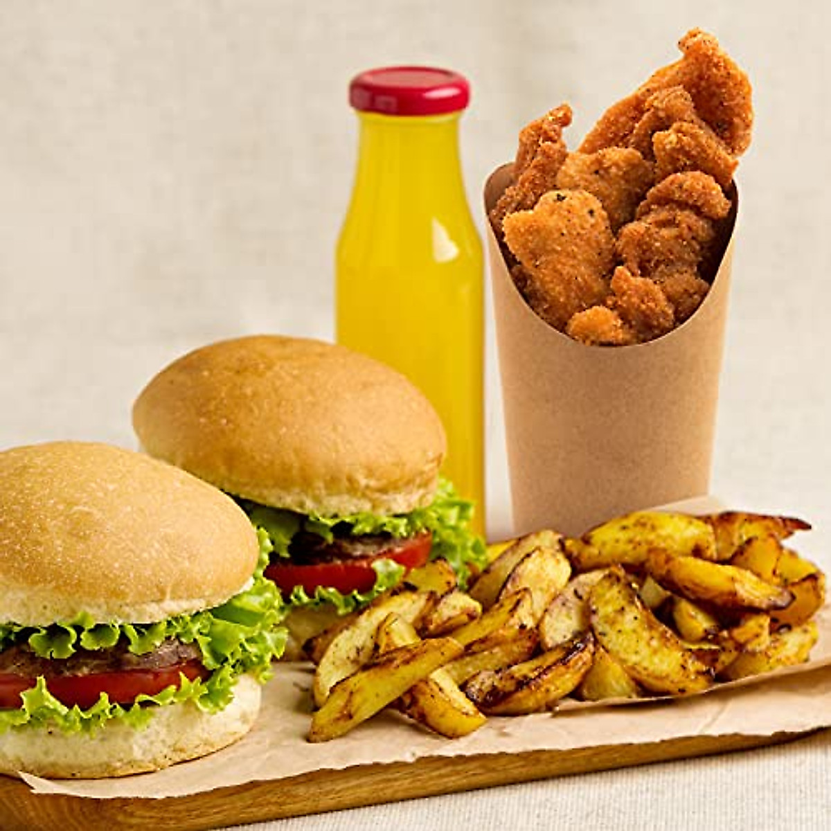 Honeydak 150 Pieces French Fry Cups Holder Charcuterie Cups Disposable Snack Cups Take-out Party Baking Supplies Popcorn Boxes Paper Cones for Wedding Birthday Party Baby Shower (14oz), Brown