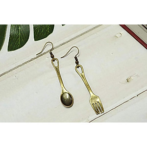 Sterling Bronze Decorative Utensils of "Fork and Spoon" Lunch Dinner Set Novelty Fashion Dangle Earrings (earring2002)