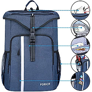 FORICH Cooler Backpack Insulated Backpack Cooler Bag Leak Proof Portable Soft Cooler Backpacks to Work Lunch Travel Beach Camping Hiking Picnic Fishing Beer Bottle for Men Women, 30 Cans (Z - Blue)