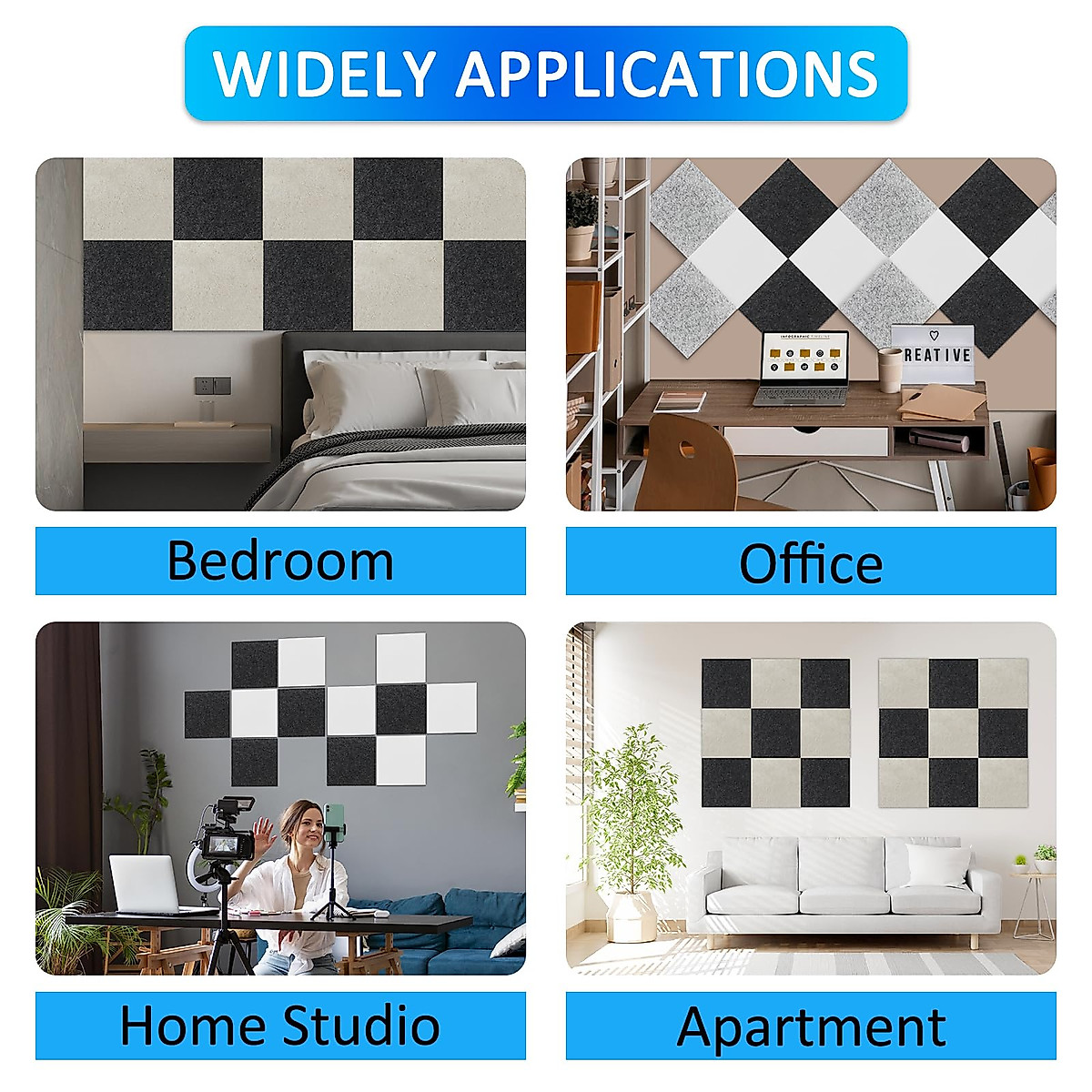 BXI Thickened Sound Absorbing Panels - 12 Pack 12 X 12 X 0.5 Inches Dense Acoustic Panels, Echo Noise Reducing Sound Panels, Tackable Studio Panels for Wall and Ceiling Acoustic Treatment