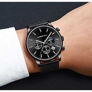 CRRJU Men Watch,Men Luxury Waterproof Unique Designed Watches 3-Sub Dial Date Mens Mesh Band Stopwatches