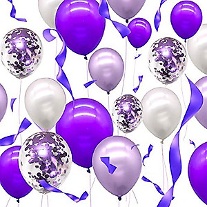 72pcs Purple Balloons Assorted Latex Purple Confetti White Balloons for Wedding Birthday Graduation Party Decorations
