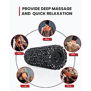 FITINDEX Electric Vibrating Foam Roller, Exercise, Yoga, Pilates, Massage, Back Pain Relief, Muscle Recovery, and Physical Therapy, 4-Speed & Rechargeable Versatile Fitness Roller Foam - Black