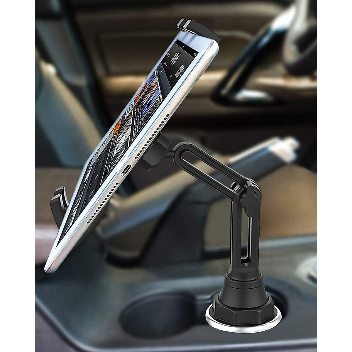 woleyi Universal Cup Holder Tablet Mount for Car Vehicle, Truck, Treadmill, Wheelchair, Golf Cart, Boat and More Cupholder for iPad Pro/Air/Mini, Galaxy Tabs, iPhone, All 4-13" Smartphones and Tablets