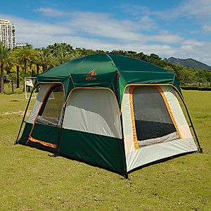 KTT Large Tent 6 Person,Family Cabin Tents,Straight Wall,3 Doors and 3 Windows with Mesh,Waterproof,Big Tent for Outdoor,Picnic,Camping,Family,Friends Gathering(Green)