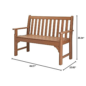 Garden Bench All Weather 2-Person Outdoor Bench for Front Porch Backyard Teak Color
