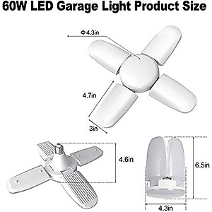 YiaMia LED Basement Lights Led Garage Lights LED Shop Light,6000LM 60W Deformable LED Light Bulbs Garage Ceiling Lighting,Workshop Light for Garage, Workshop, Workbench, Barn, Warehouse (1 Pack)