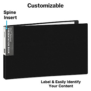 Dunwell 11x17 Portfolio Binder (Black, Horizontal), Presentation Book with 24 Pockets, Large 11 x 17 Art Portfolio Folder, Acid-Free Poly Cover and Sleeves