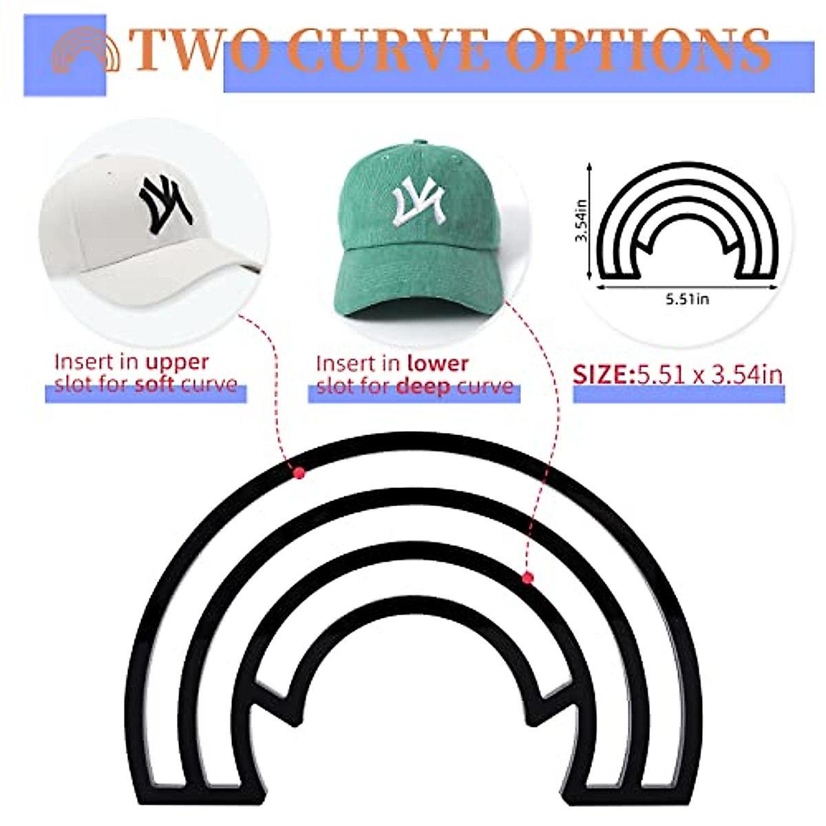 Dmsky Hat Brim Bender/Hat Bill Bender Tool (4-Pack) -Perfect Hat Curving Band-Convenient Hat Shaper Design With Optional Slot-No Steaming Required,U.S. Patent Pending,Black