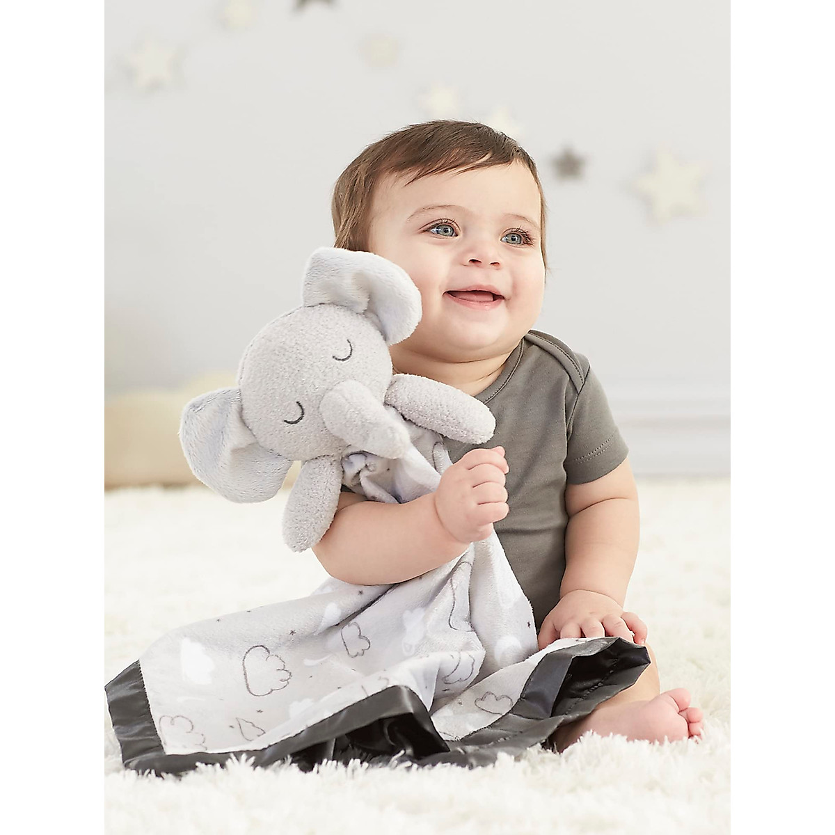 Just Born Boys and Girls Newborn Infant Baby Toddler Nursery Cuddleplush Toy Animal Security Blanket, Gray Elephant, One Size