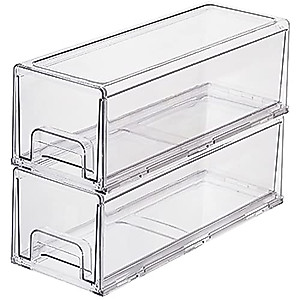 Yatmung Clear Drawers Pull Out Refrigerator Organizer Bins - Stackable Fridge Drawers - Food, Pantry, Freezer, Plastic kitchen organizing - Fridge organization and storage containers (2 Pack | small