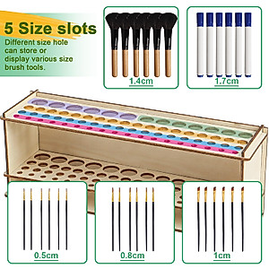 SBYURE Wooden Paint Brush Holder Artist Brush Holder 67 Hole Paintbrush Holder Organizer Wood Paint Brush Rack for Pens Pencils and Art Tools