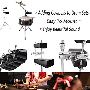 Acrux7 7 Inch Large Cow Bell Noise Makers, Metal Cowbell with Handle and Stick, Hand Percussion Music Cowbell for Sporting Events, Drum Set, Church, Weddings, Beautiful Clear Tapping Sound (Black)