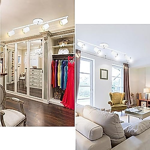 BoostArea LED 4 Light Track Lighting Kit, White 4 Way Ceiling Spot Lighting, Flexibly Rotatable Light Head for Kitchen, Living Room, Bedroom, Bulb Not Included