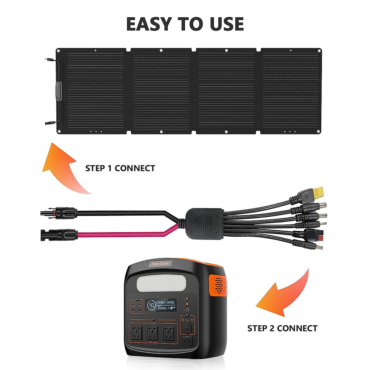 NEOQOQO 6 in 1 Solar Panel Connectors Extension Cable, 14AWG Solar Panel Female and Male Connectors to XT60 Anderson 4 Different DC Adapter Cables for Solar Panel & Power Station