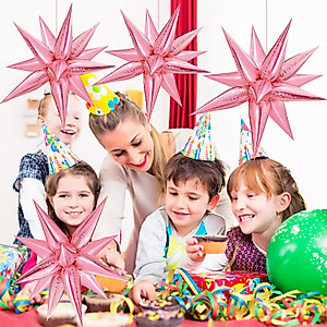 FUNTOOB Pink Star Balloons Metallic Star Foil Balloons Birthday Balloons Pink Star Cone Balloons Starburst Balloon Spike Balloons for Birthday Graduation Business Event Christmas Decorations (50Pcs)