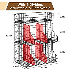 X-cosrack Fresh Egg Holder Countertop, 3 Tier Egg Rack with 4 Dividers to Separate Eggs for A Week, Stackable Wire Baskets for Storing Fresh Eggs, Large Egg Dispenser for Countertop/Wall-Mounted
