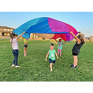 Little Dynamo Parachute Toys for Kids with 8 Handles 12ft - Gym Class Rainbow Color Parachute for Cooperative Group Play - Waterproof and Reinforced Stitching