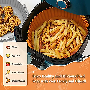 Air Fryer Silicone Liners, Znben 8 Inch Reusable Silicone Air Fryer Basket for Oven Non Stick Heat Resistant Air Fryer Silicone Pot for Oven Dishwasher Safe Fits 3-7 Qt Air Fryer 2Pack (Grey+Brown)