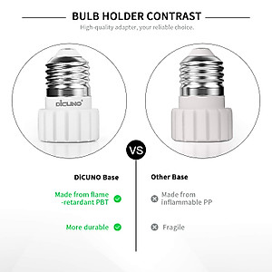 DiCUNO E26 to GU10 Adapter 160℃ Heat Resistant Maximum Wattage 200W E26 Standard Medium Base to GU10 Pin Base Socket Converter E26 Adapter (2-Pack)