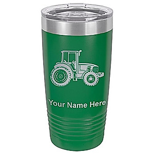 LaserGram 20oz Vacuum Insulated Tumbler Mug, Farm Tractor, Personalized Engraving Included (Green)